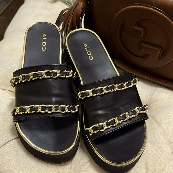 Aldo | Shoes | Aldo Slides Gold Accent | Poshmark